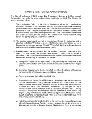 Fillable Online STANDARD FORM FOR PIGGYBACK CONTRACTS The City of ...