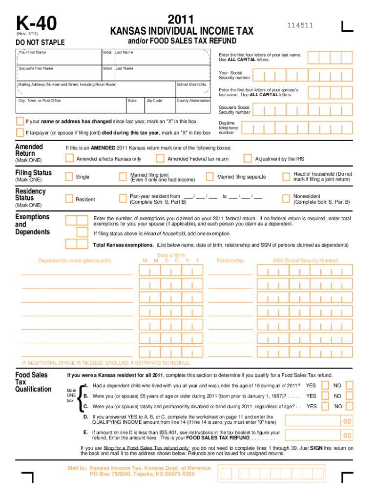Fillable Online Individual Income Tax and/or Food Sales Tax Refund ...