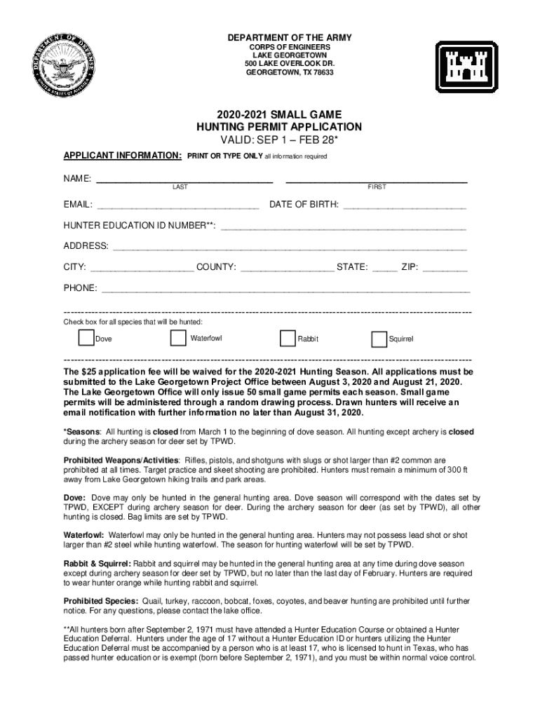 Fillable Online Lake Georgetown Archery Deer Hunt Permits - Recreation ...