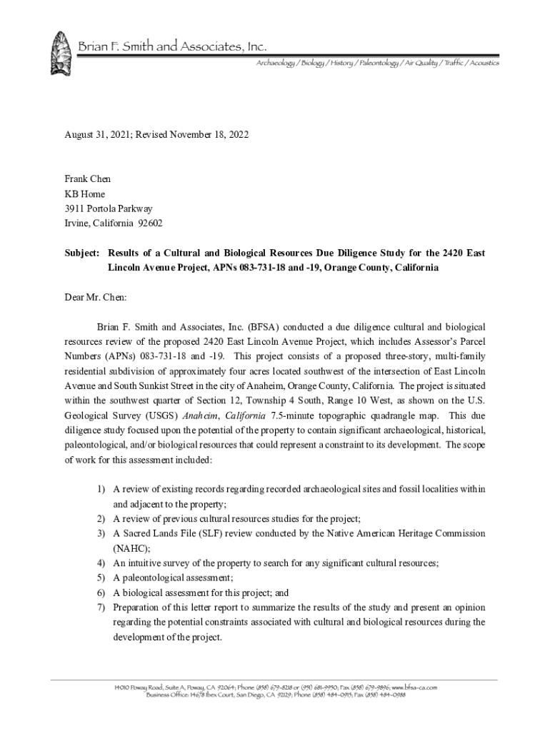 Fillable Online 2420 East Lincoln Due Diligence Letter.docx Fax Email ...