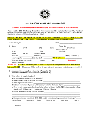 Fillable Online 2023 IAM COLLEGE SCHOLARSHIP APPLICATION FORM Fax Email ...