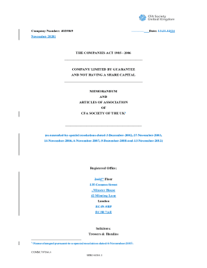 Fillable Online Model articles of association, limited by guarantee ...