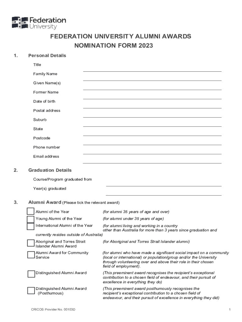 Fillable Online 2023-Alumni-Awards-Nomination-Form.pdf Fax Email Print - pdfFiller