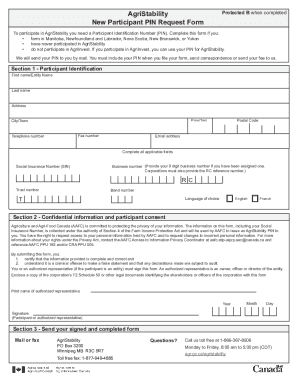 Fillable Online AgriStability New Participant PIN Request Form - Canada ...