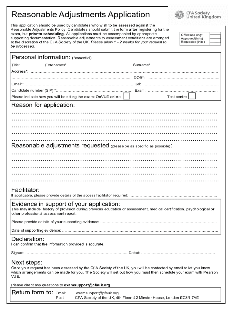 Fillable Online Application for reasonable adjustments (ARA) form for ... Fax Email Print ...