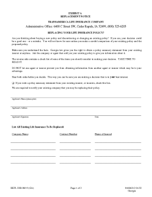 Fillable Online notice to applicant regarding replacement of life ...