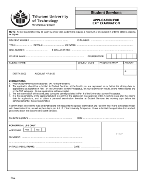 Fillable Online Student Services - APPLICATION FOR EXIT EXAMINATION Fax ...