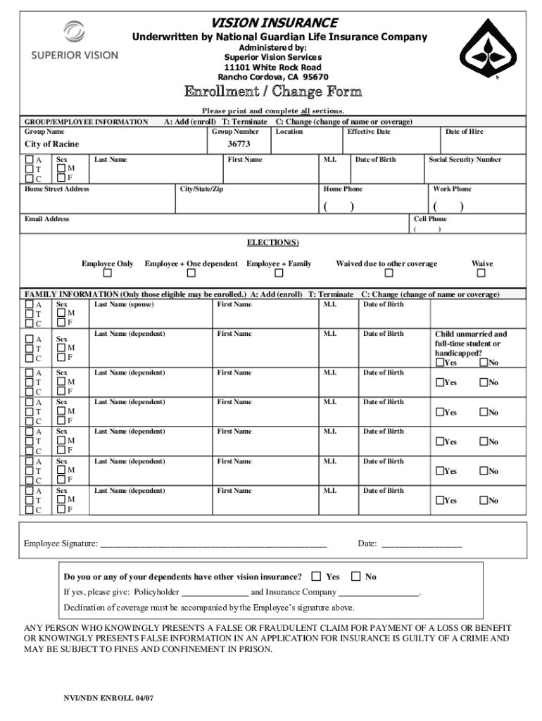 Fillable Online Fillable Online blounttn Superior Vision Enrollment ...