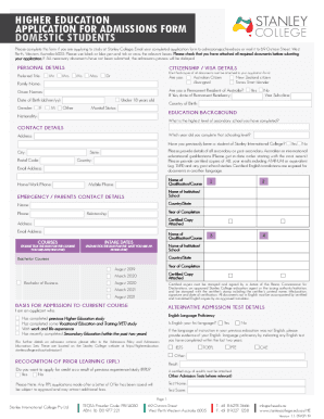Fillable Online higher education application for admissions form Fax ...