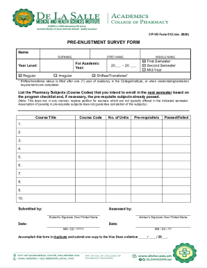 Fillable Online PRE-ENLISTMENT SURVEY FORM Fax Email Print - pdfFiller