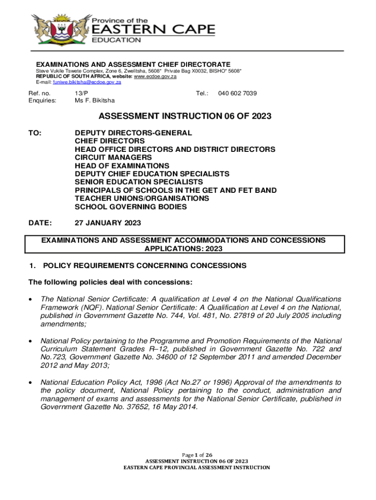 Fillable Online EXAMINATIONS AND ASSESSMENT CHIEF DIRECTORATE Fax Email Print - pdfFiller