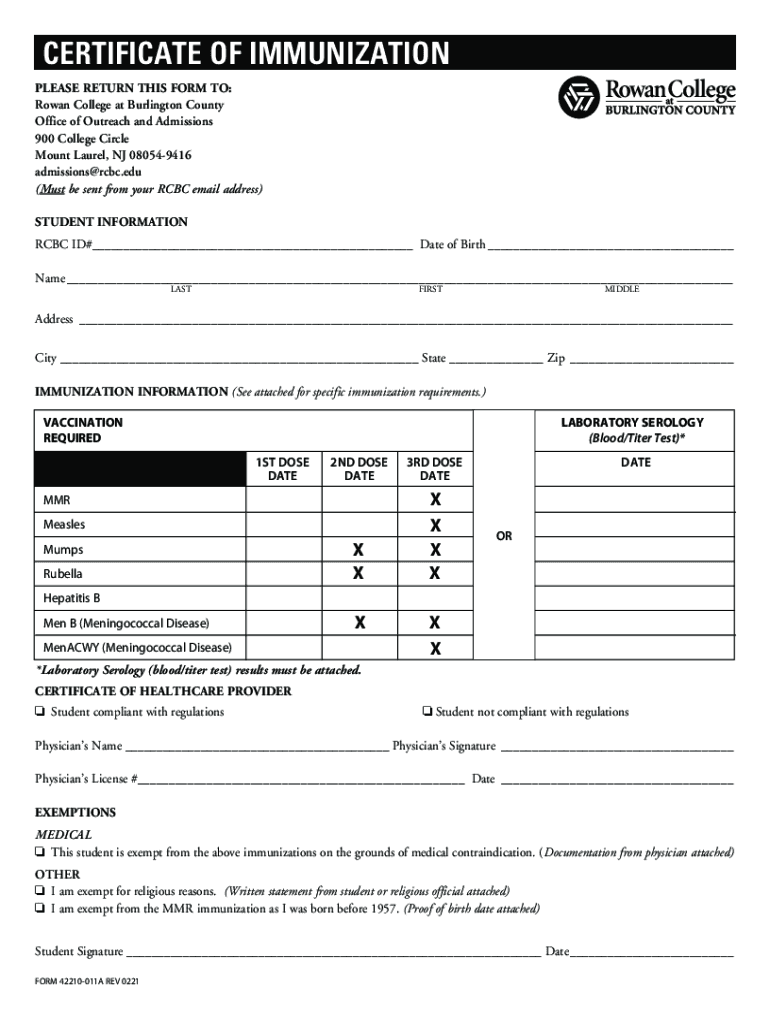 Fillable Online RCBC Immunization Form Fax Email Print - pdfFiller