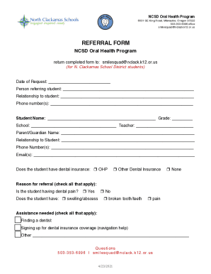 Fillable Online REFERRAL FORM - North Clackamas School District Fax Email Print - pdfFiller