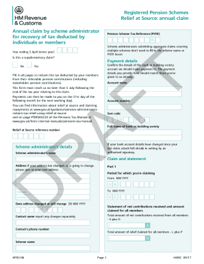 Fillable Online APSS106 - Registered Pension Schemes Relief at Source ...