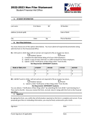Fillable Online NONFILING STATEMENT (PARENT) 20222023 Fax Email Print ...
