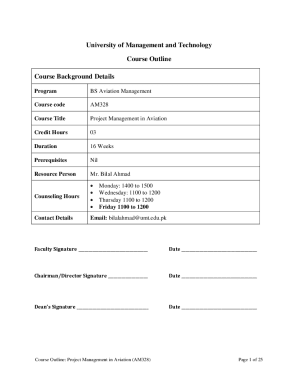 Fillable Online admin umt edu University of Management and Technology Course Outline Fax Email ...
