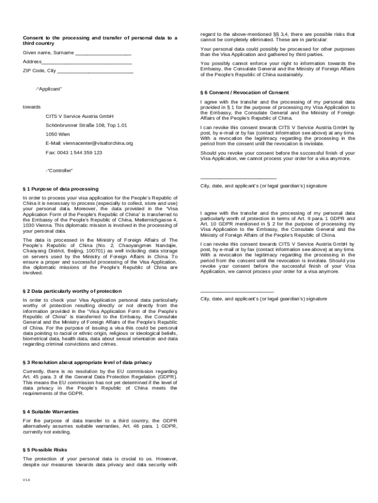 Consent to the processing and transfer of personal data to a third ...