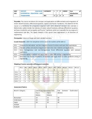 Fillable Online mat 102- vector calculus, differential equation and transforms Fax Email Print ...