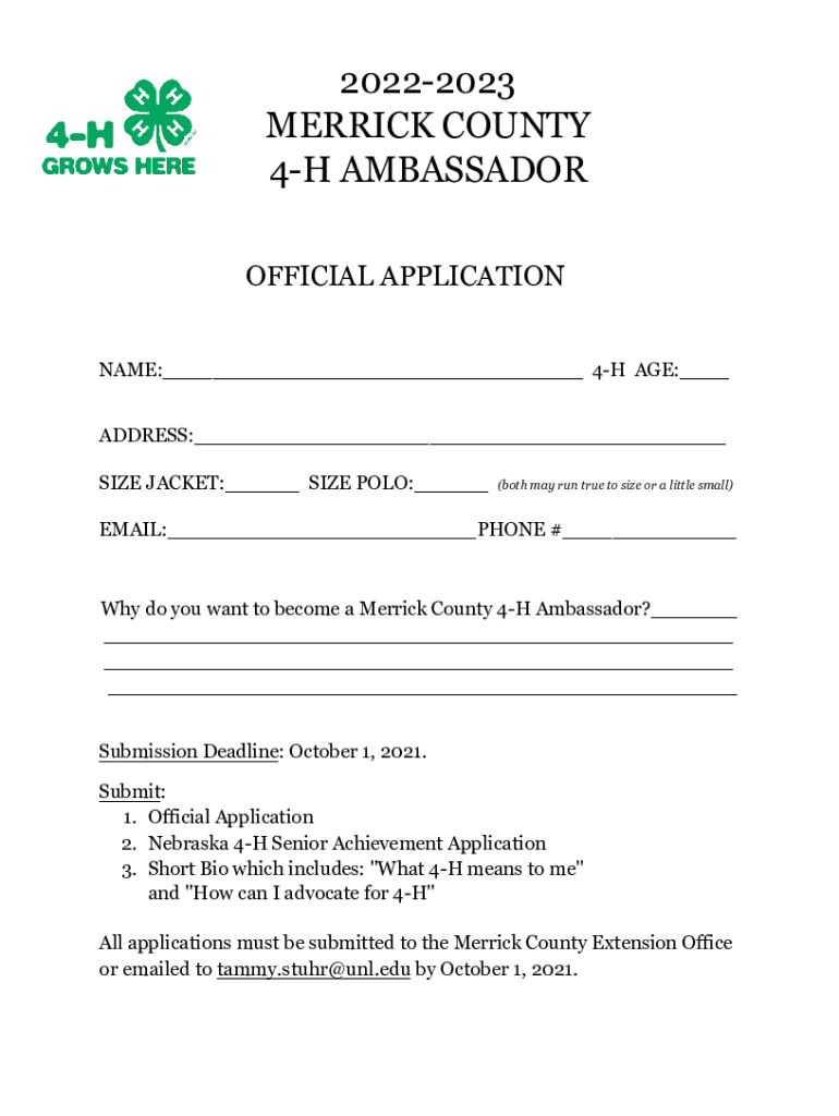 Fillable Online extension unl welcome to the merrick county 4-h program ...