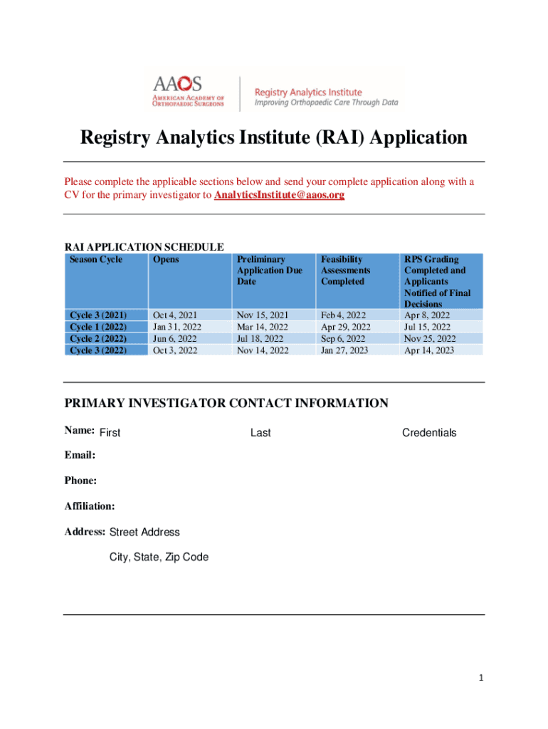 Fillable Online The AAOS Registry Analytics Institute Application Process Fax Email Print ...