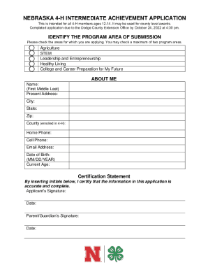 Fillable Online extension unl 4-H Annual Achievement Application ...