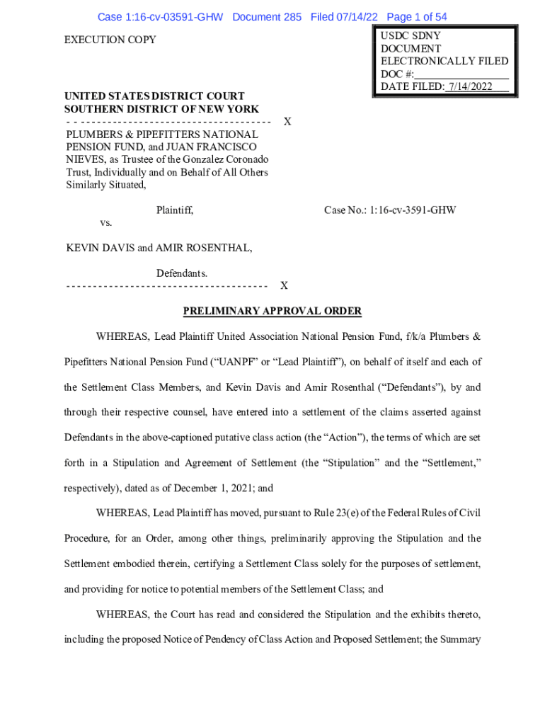 Fillable Online Proposed Preliminary Approval Order (w exhibits).pdf Fax Email Print - pdfFiller