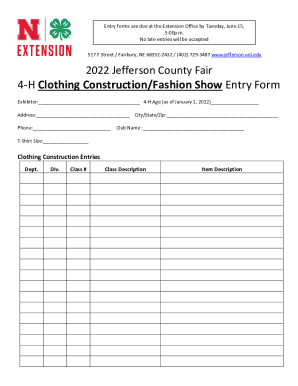 Fillable Online extension unl 4-H Clothing Construction/Fashion Show Entry Form Fax Email Print ...