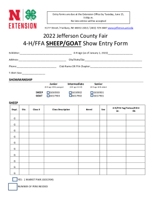 Fillable Online extension unl 4-H/FFA SHEEP/GOAT Show Entry Form Fax ...