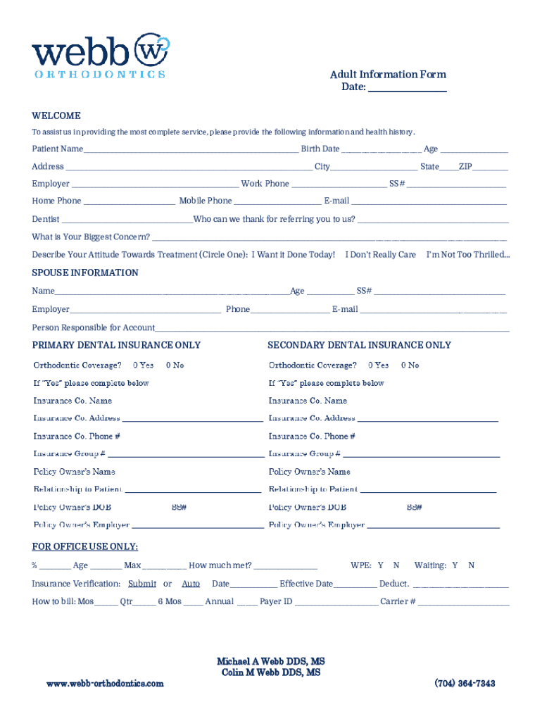 Fillable Online Adult Information Form Date: Fax Email Print - pdfFiller