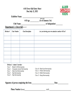 Fillable Online extension unl 4-H Clover Kid Entry Sheet Due July 12 ...