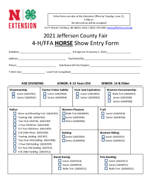 Fillable Online extension unl 4-H/FFA HORSE Show Entry Form Fax Email ...