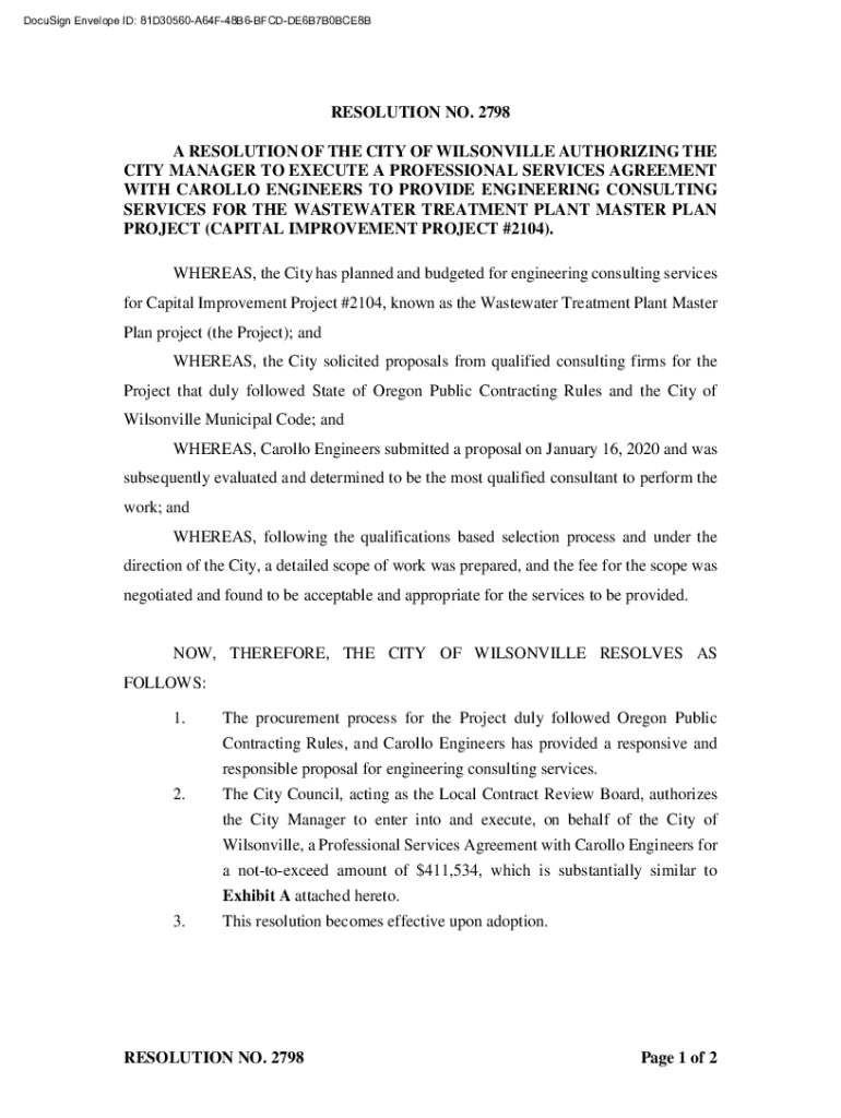 Fillable Online Resolution No. 2798 - City of Wilsonville Fax Email ...