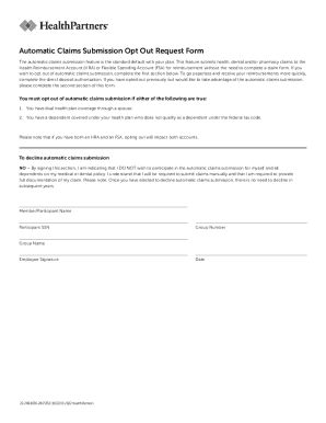 Fillable Online Automatic Claims Submission Opt Out Request Form Fax ...