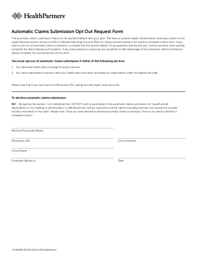 Fillable Online Automatic Claims Submission Opt Out Request Form Fax ...