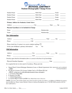 Fillable Online Student Change of Demographic Form Fax Email Print - pdfFiller