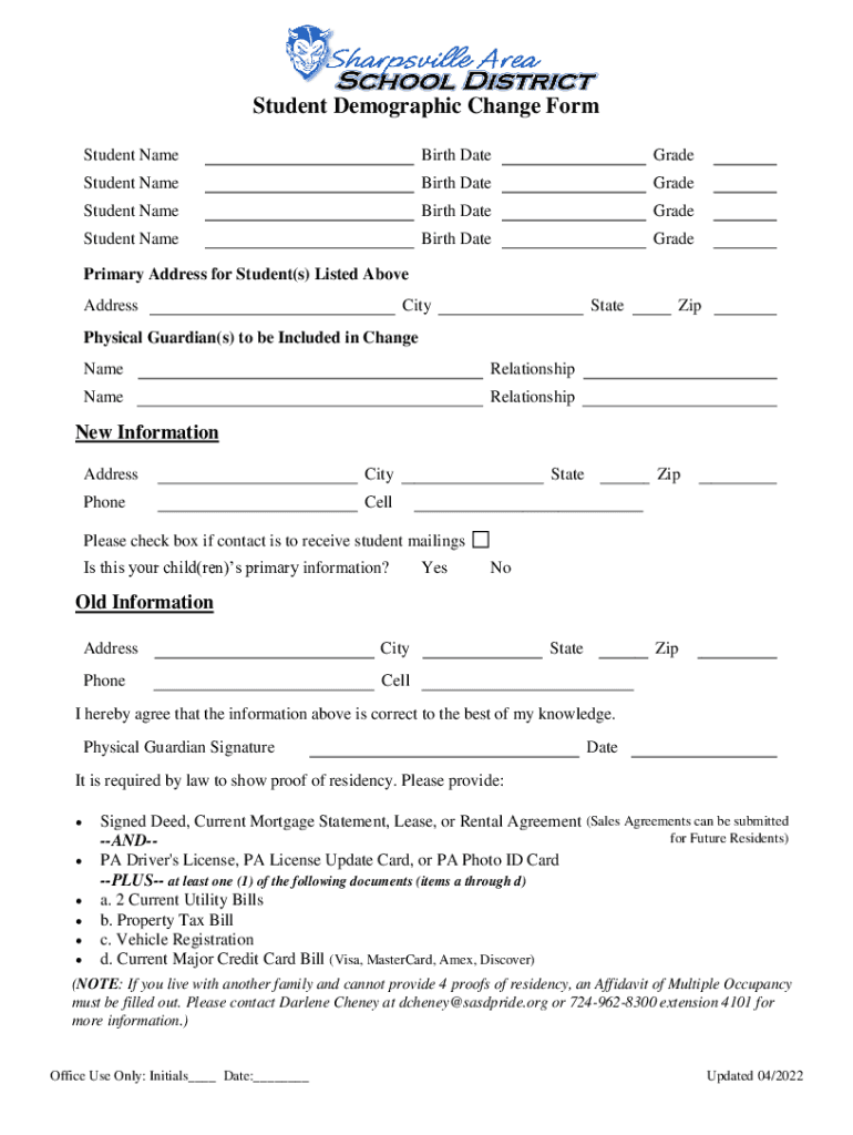 Fillable Online Student Change of Demographic Form Fax Email Print - pdfFiller