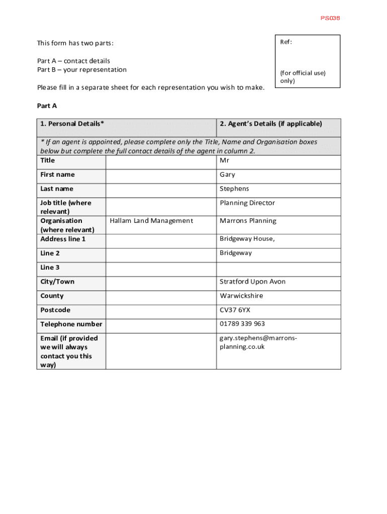 Fillable Online Please fill in a separate sheet for each representation you wish to make Fax ...