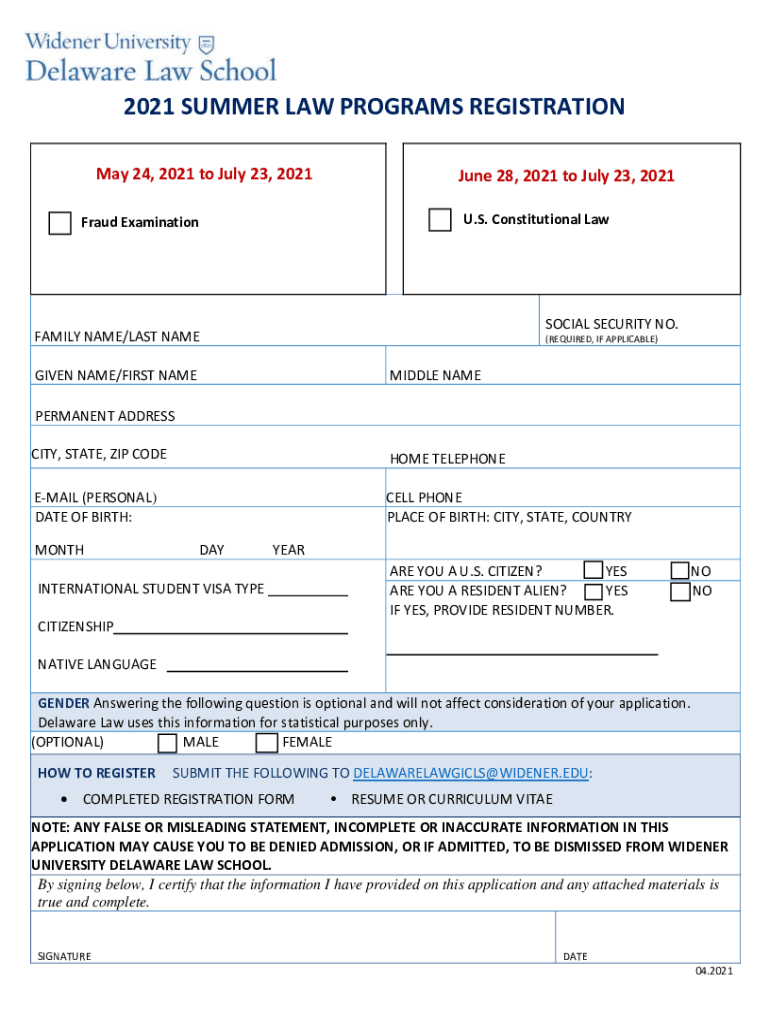 Fillable Online delawarelaw widener State full name (include any former ...