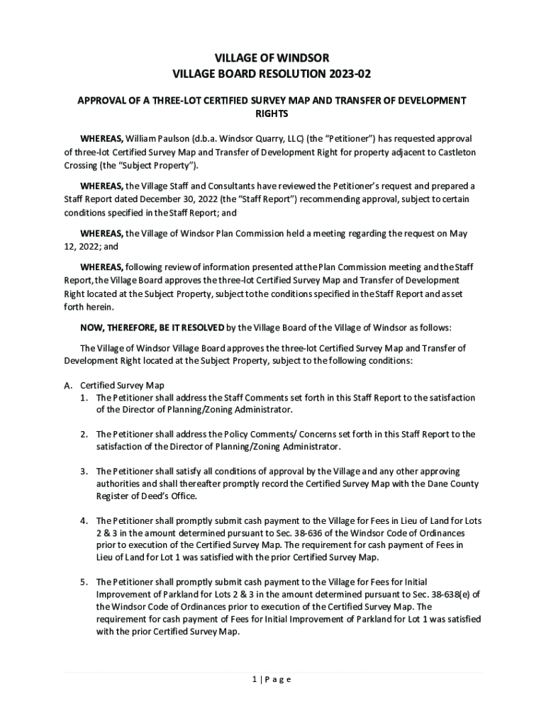 Fillable Online APPROVAL OF A THREE-LOT CERTIFIED SURVEY MAP AND ...