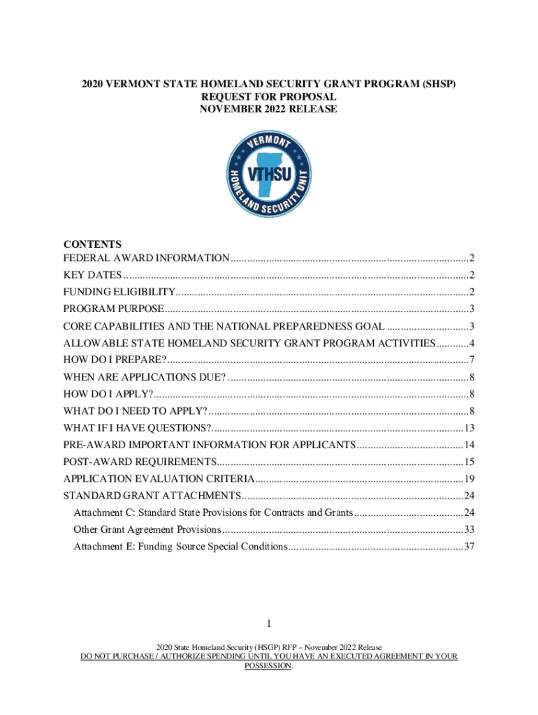 Fillable Online hsu vermont 2020 vermont state homeland security grant program (shsp) Fax Email ...