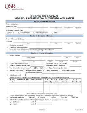 Fillable Online Builders Risk New Construction Application Fax Email ...