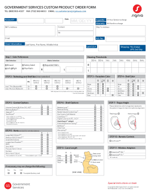 Fillable Online Custom Order Form Oticon Government Services Fax Email ...