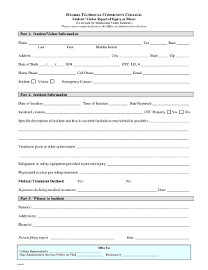 Fillable Online Student/Visitor Incident Report - Tarleton State ...