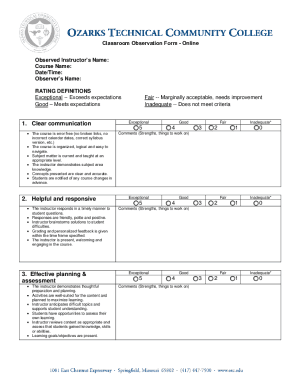Fillable Online Classroom Observation FormOnline Learning Fax Email Print - pdfFiller