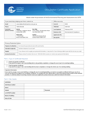 Fillable Online Occupation Certificate Application - Northern Beaches ...