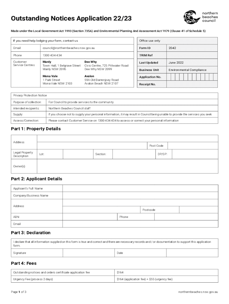 Fillable Online Outstanding Notices and Orders Certificate Application Fax Email Print - pdfFiller