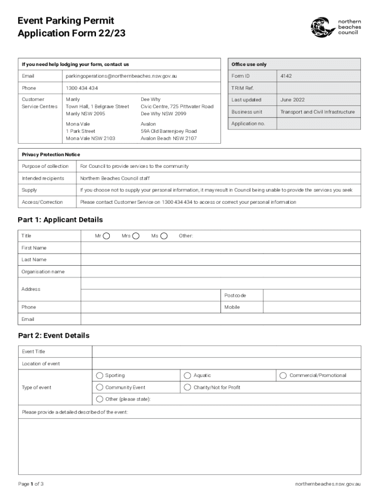 Fillable Online Event Parking Permit Application Form 22/23 Fax Email Print - pdfFiller
