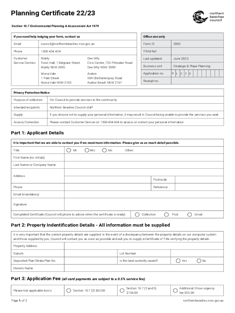 Fillable Online Online Section 10.7 Planning Certificate Service Fax ...