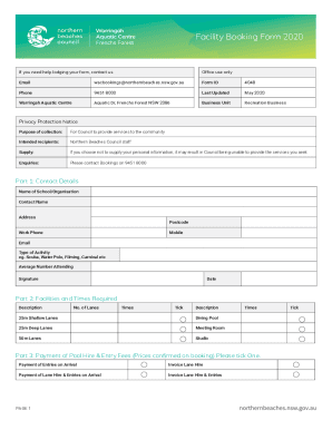 Fillable Online Facility Booking Form 2020 - Northern Beaches Council ...