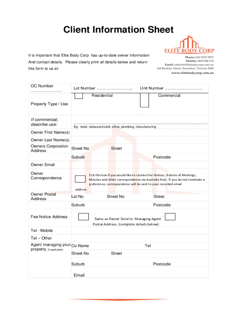 Fillable Online Client Information Sheet - The Web Console Fax Email Print - pdfFiller